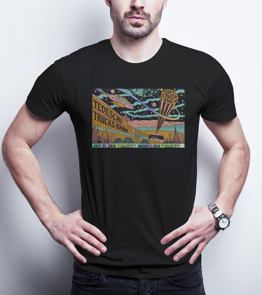 Tedeschi Trucks Band Concert July 31 August 1 2026 Red Rocks Amphitheatre Morrison CO Retro Sci Fi Space T-Shirt