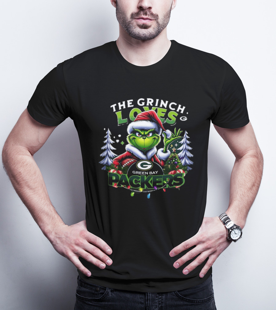 The Grinch Loves Green Bay Packers Christmas Tree Football T-Shirt