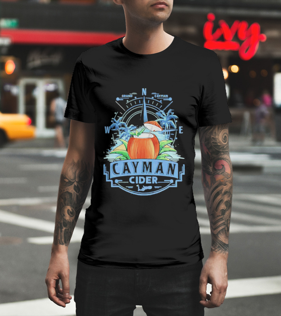 Cayman Cider Tropical Compass Palm Trees Beverage T-Shirt