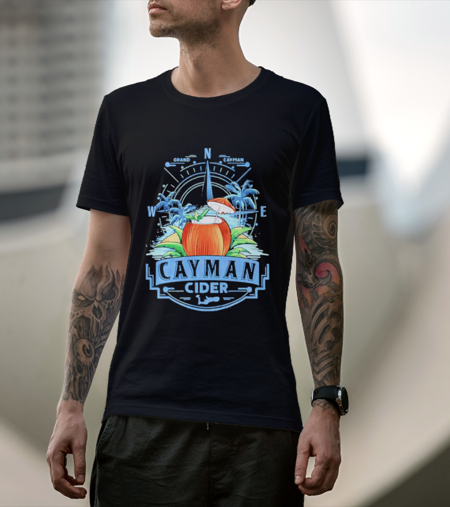 Cayman Cider Tropical Compass Palm Trees Beverage T-Shirt