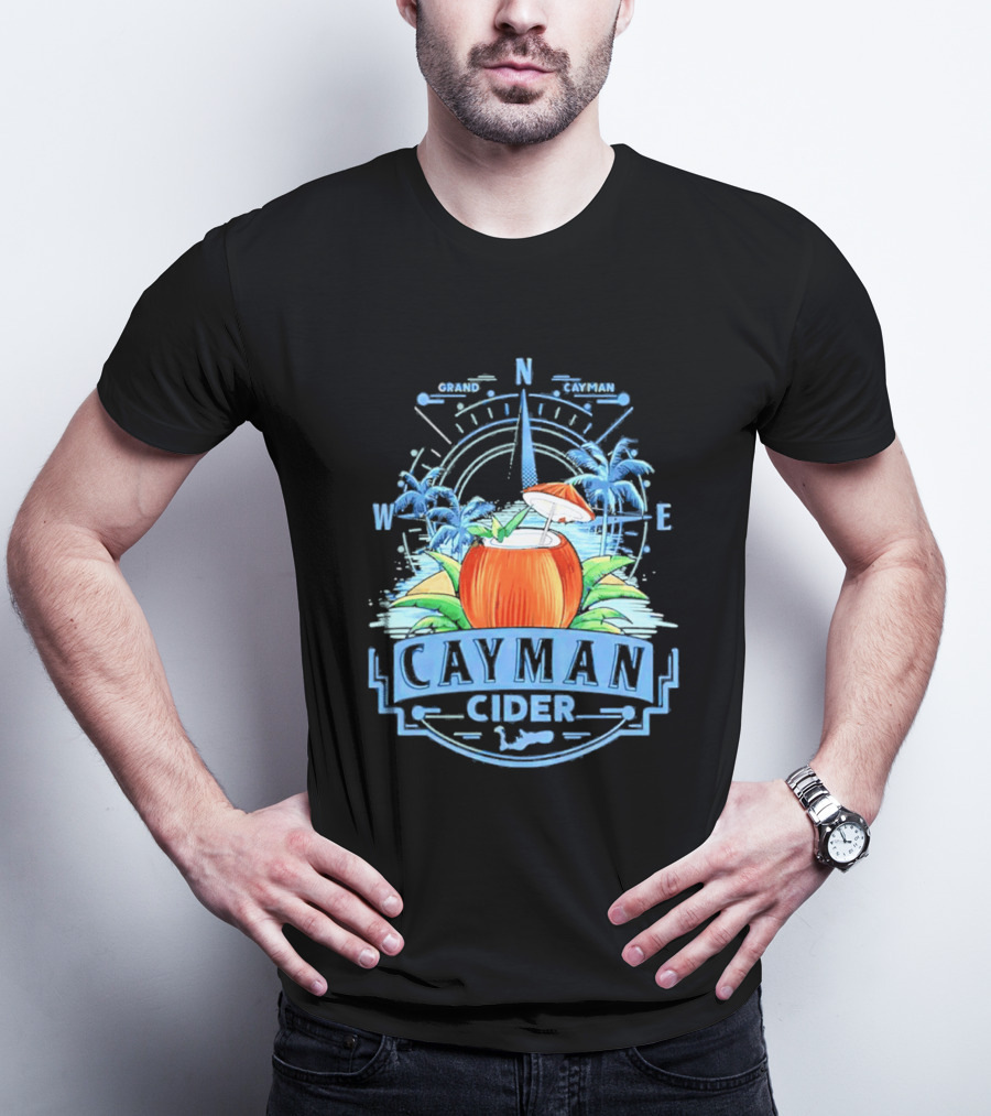 Cayman Cider Tropical Compass Palm Trees Beverage T-Shirt