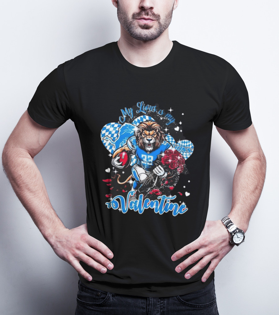 Valentine My Detroit Lions Football Love Roses Player T-Shirt