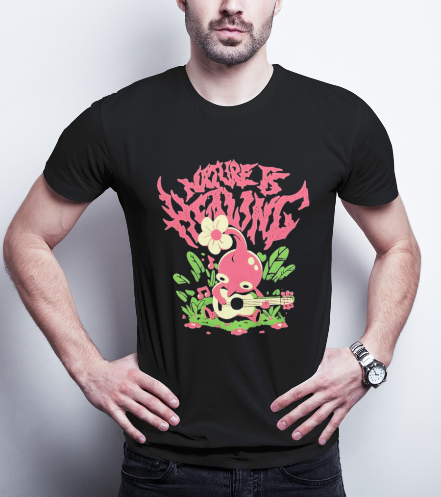 Nature Is Healing Pikmin Playing Guitar T-Shirt