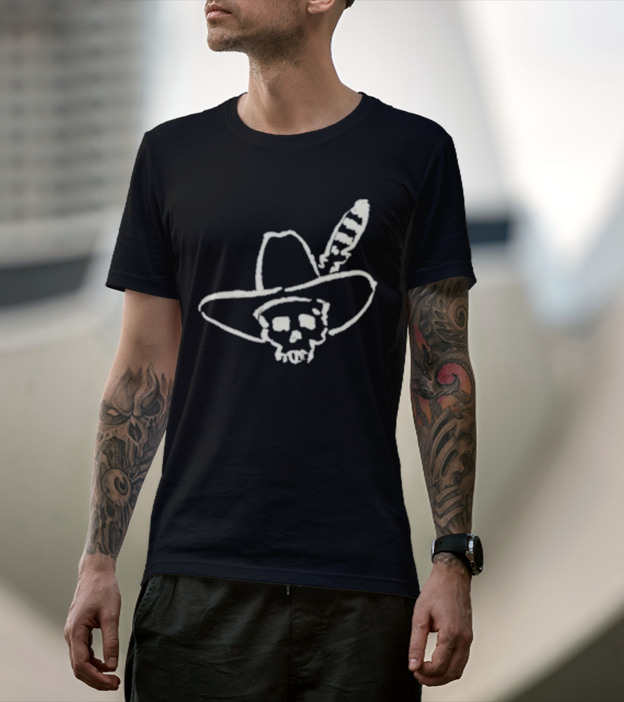 Ryan Bingham Western Skull Hat Feather Drawing T-Shirt