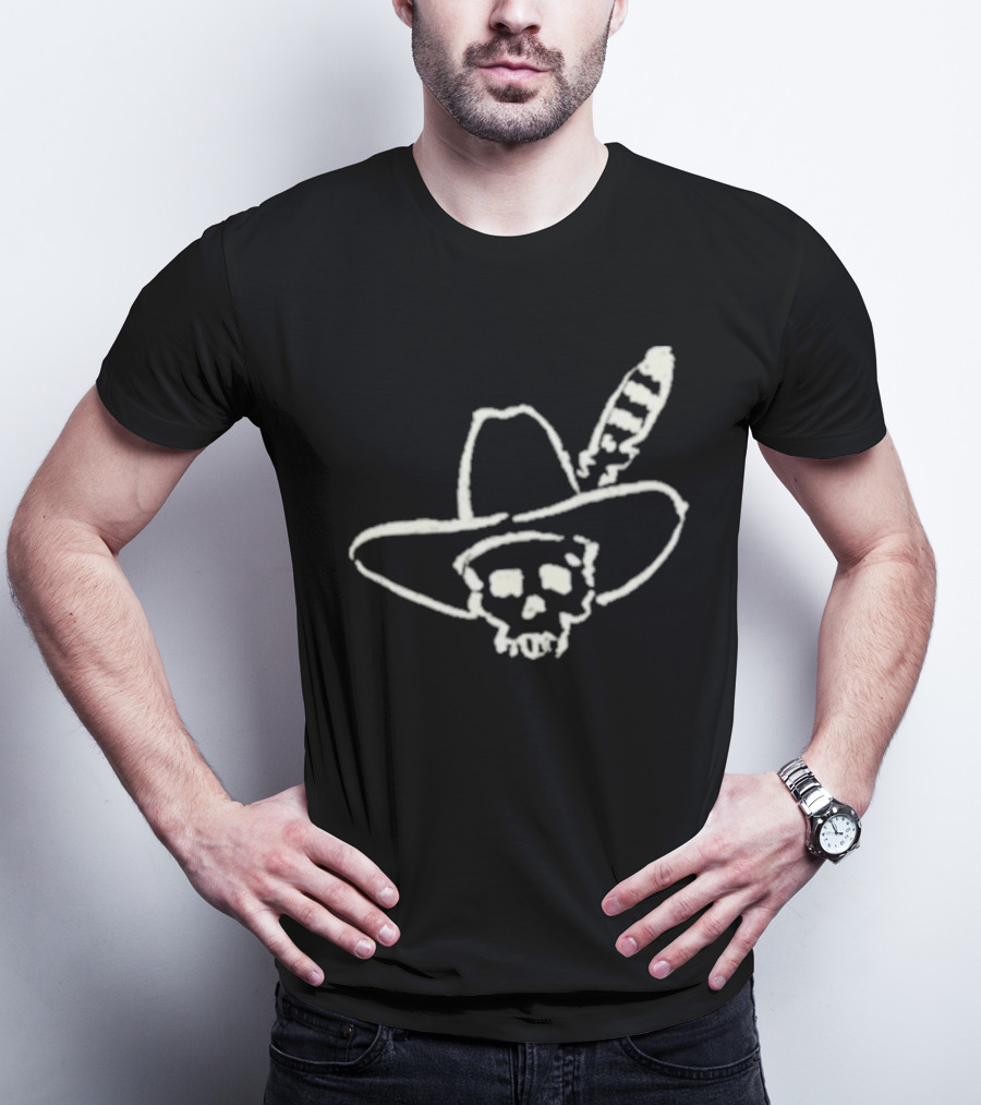 Ryan Bingham Western Skull Hat Feather Drawing T-Shirt