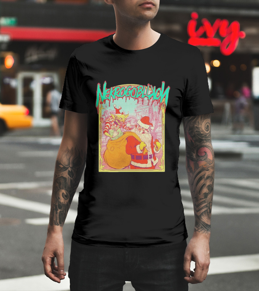 Santa Claus Nekrogoblikon Christmas Goblin Scene T-Shirt