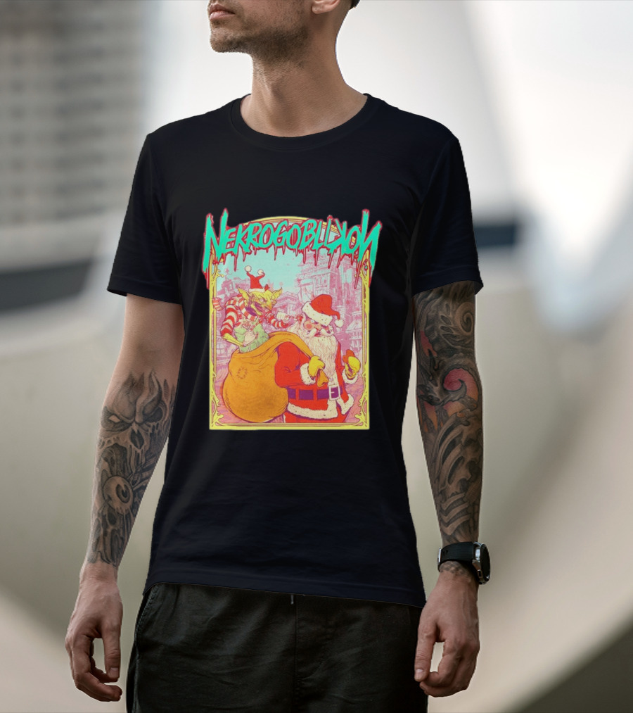 Santa Claus Nekrogoblikon Christmas Goblin Scene T-Shirt
