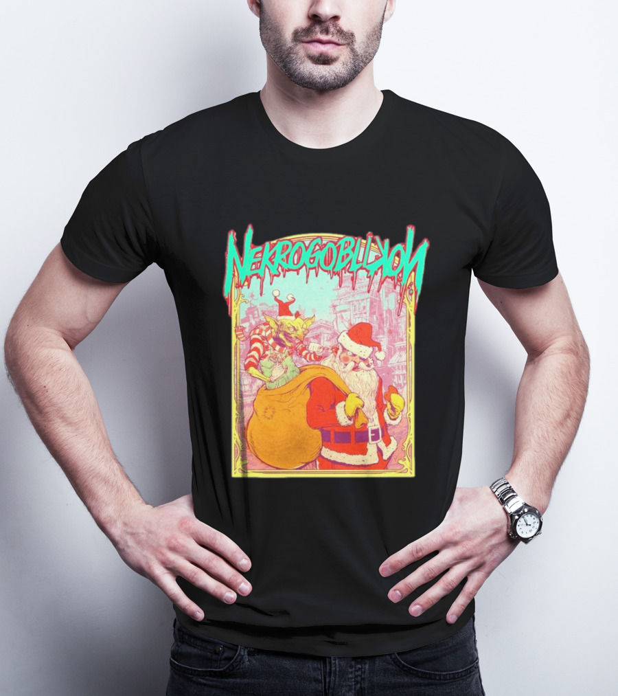 Santa Claus Nekrogoblikon Christmas Goblin Scene T-Shirt