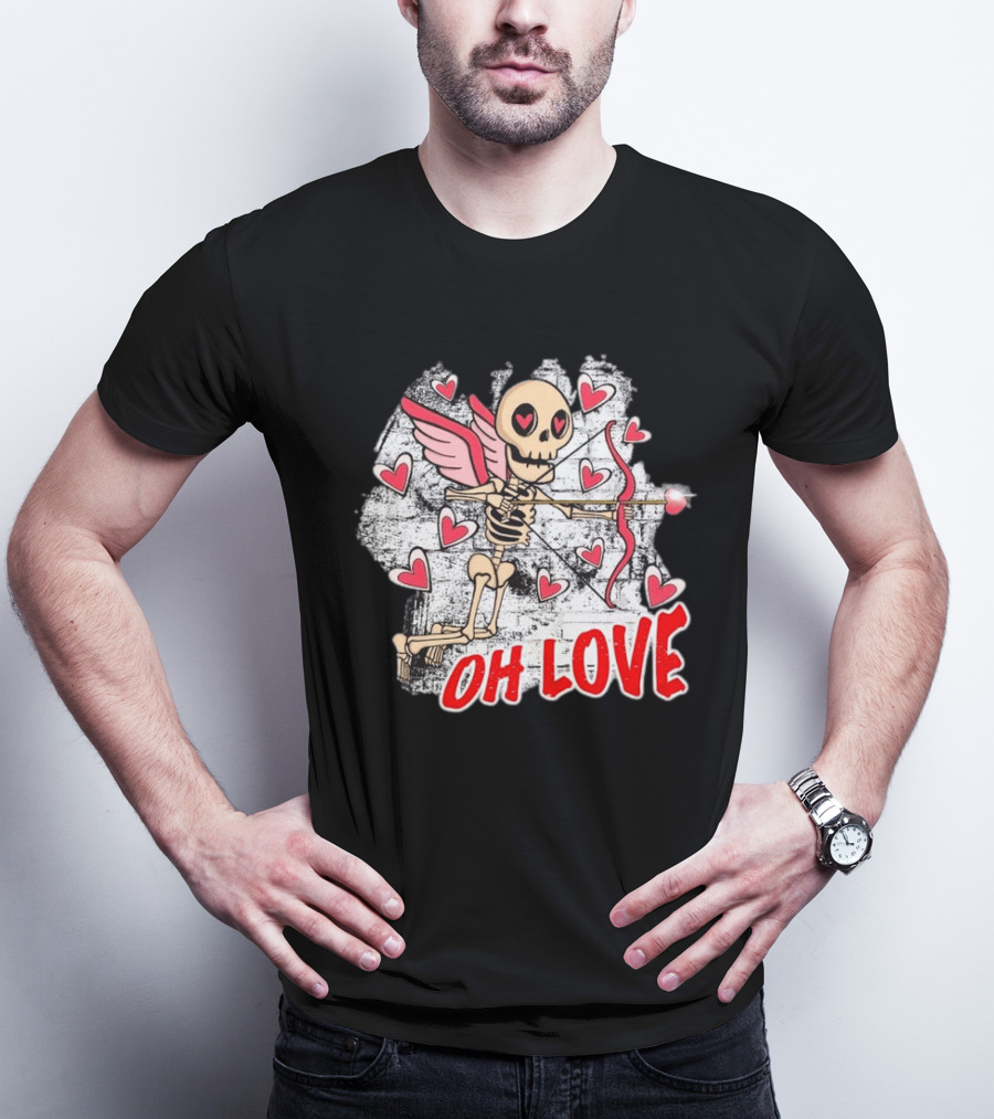 Skeleton Cupid Oh Love Hearts Valentine T-Shirt