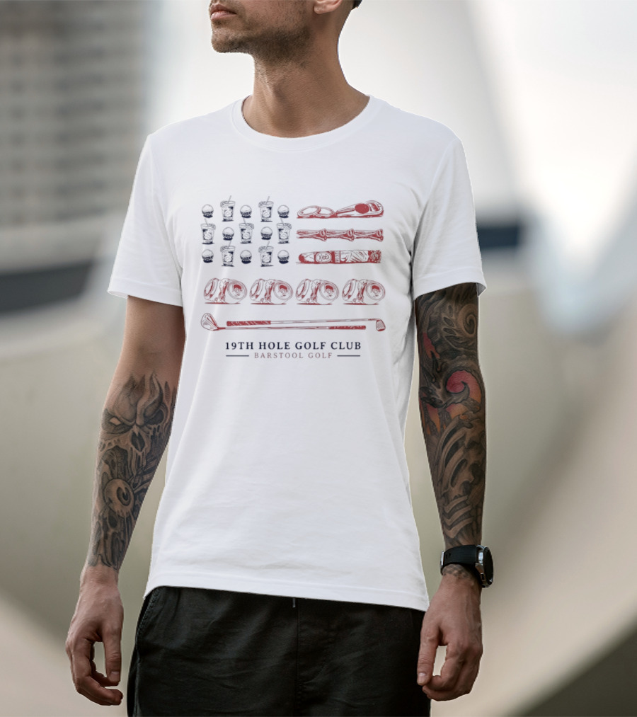 19th Hole Golf Club American Flag Bartool Golf T-Shirt