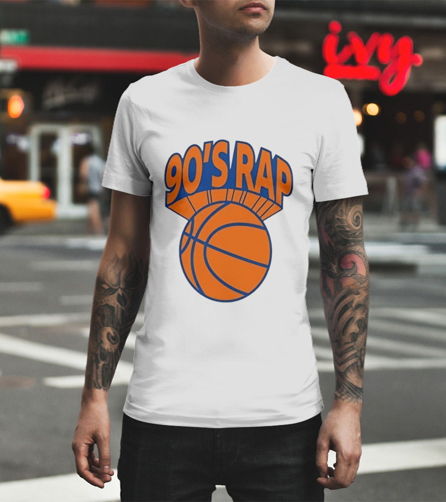 90's Rap Basketball Bold Orange Blue T-Shirt