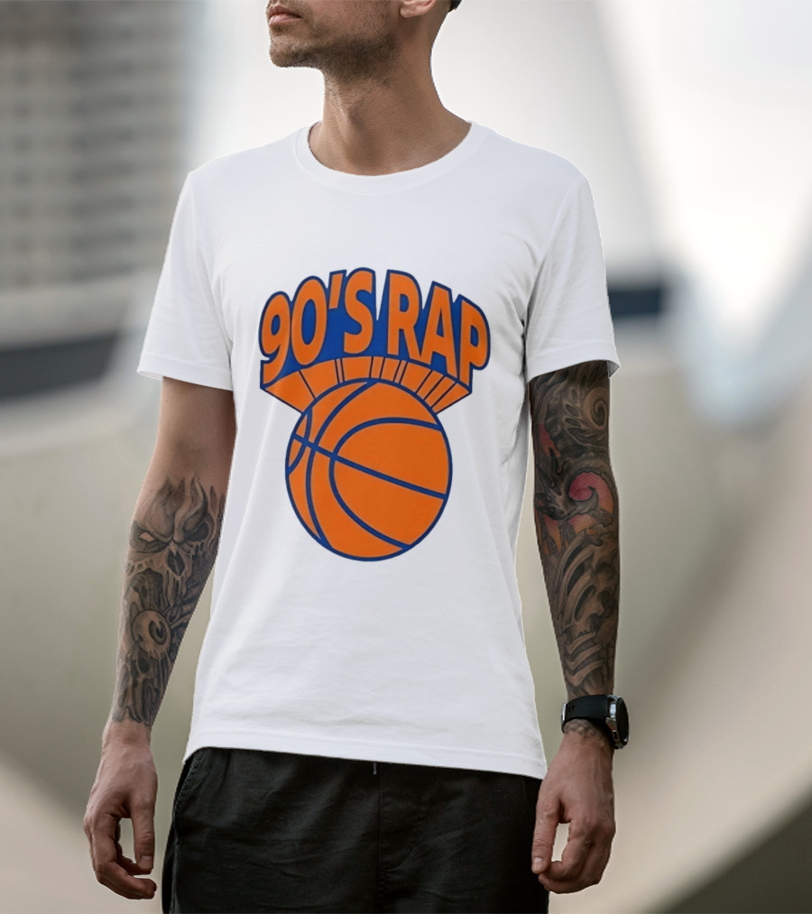 90's Rap Basketball Bold Orange Blue T-Shirt