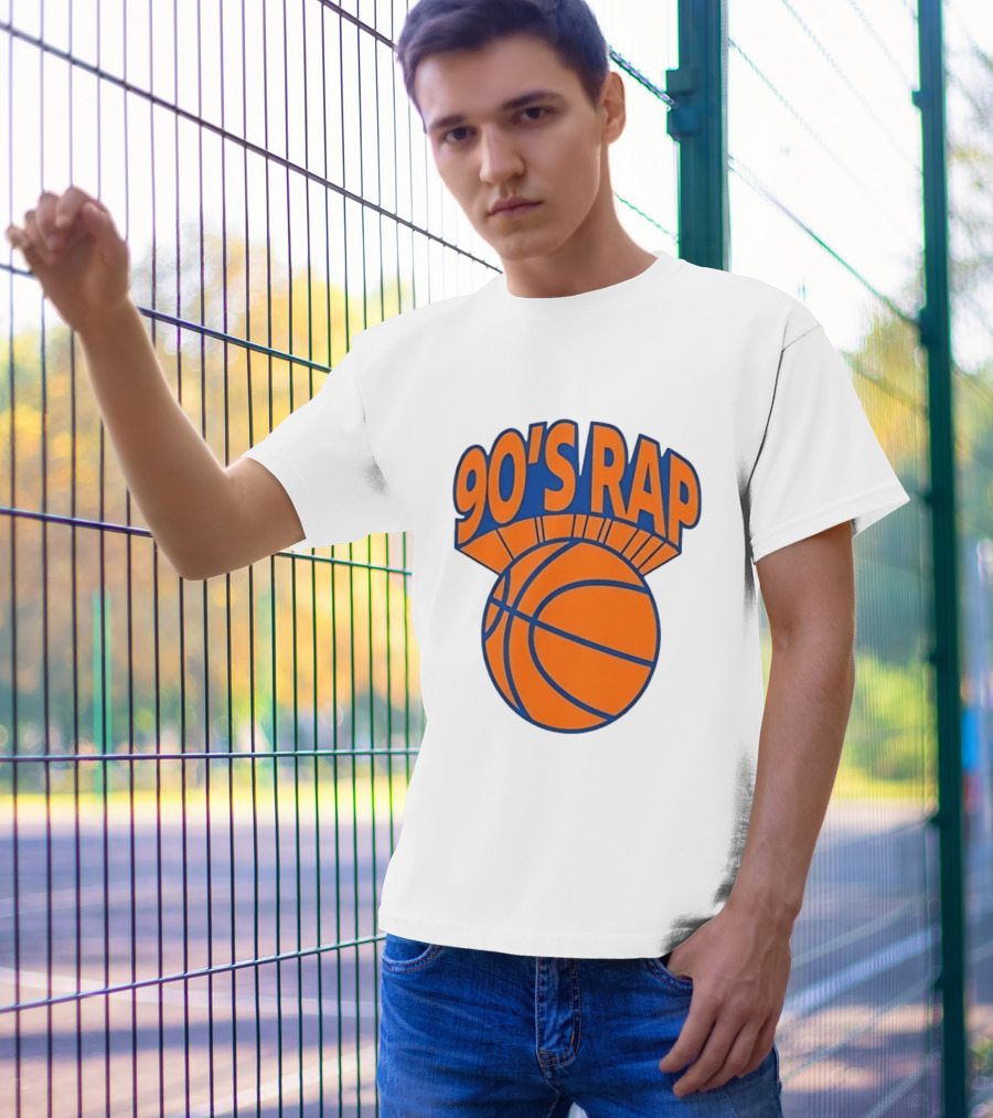 90's Rap Basketball Bold Orange Blue T-Shirt