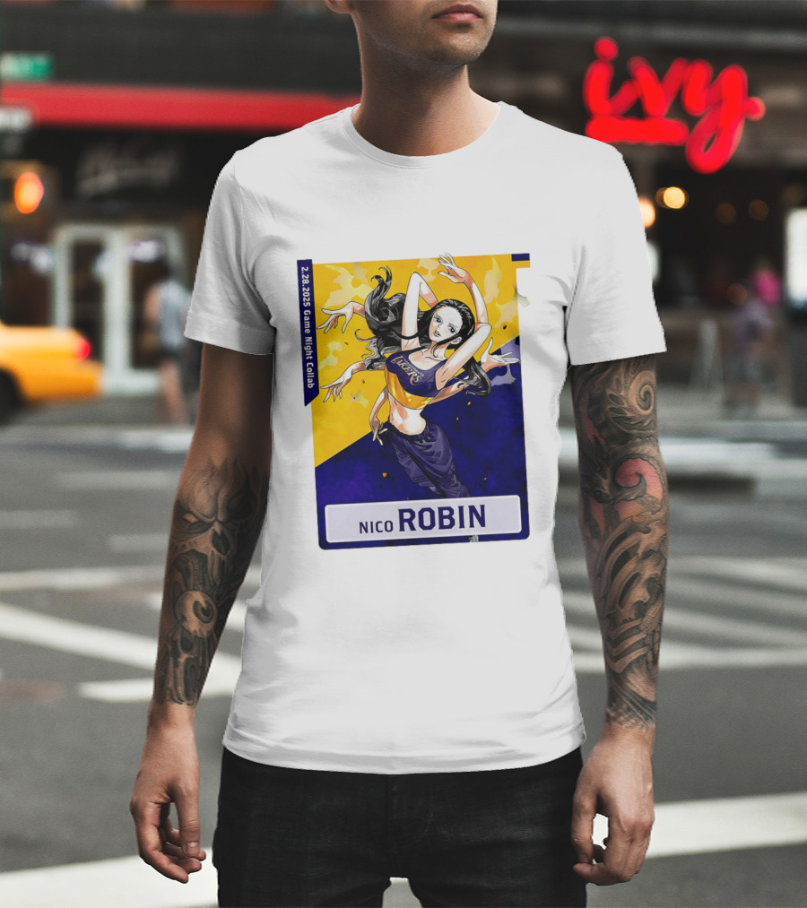 2025 Game Night Collab One Piece X Los Angeles Lakers Nico Robin T-Shirt