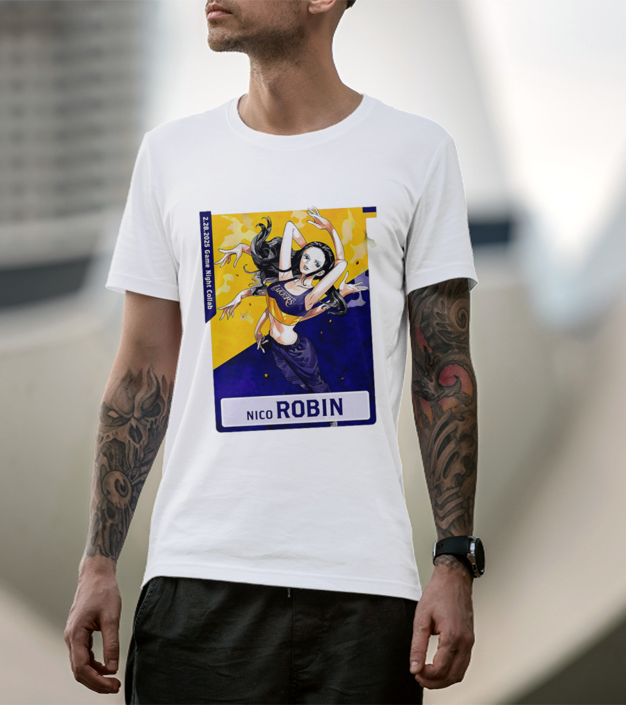 2025 Game Night Collab One Piece X Los Angeles Lakers Nico Robin T-Shirt