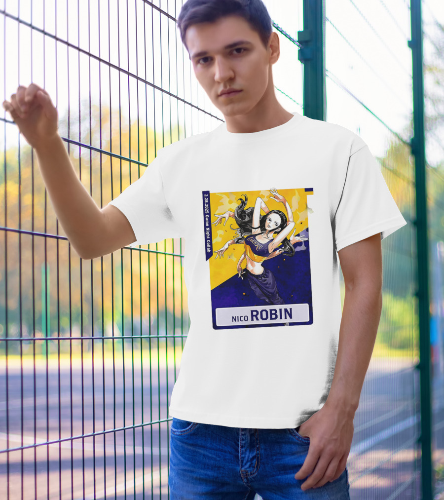 2025 Game Night Collab One Piece X Los Angeles Lakers Nico Robin T-Shirt