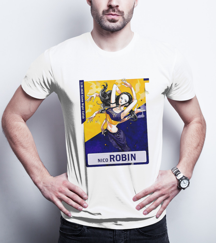 2025 Game Night Collab One Piece X Los Angeles Lakers Nico Robin T-Shirt