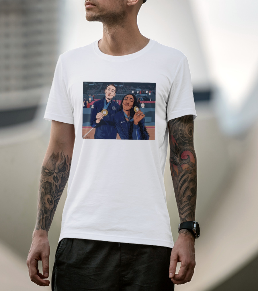 A'Ja Wilson Breanna Stewart Gold Medal Celebration WNBA T-Shirt