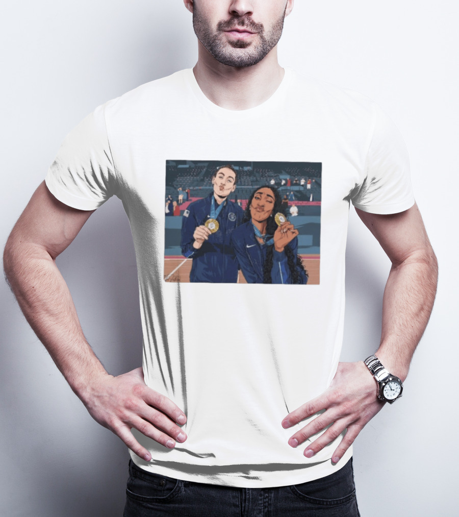 A'Ja Wilson Breanna Stewart Gold Medal Celebration WNBA T-Shirt