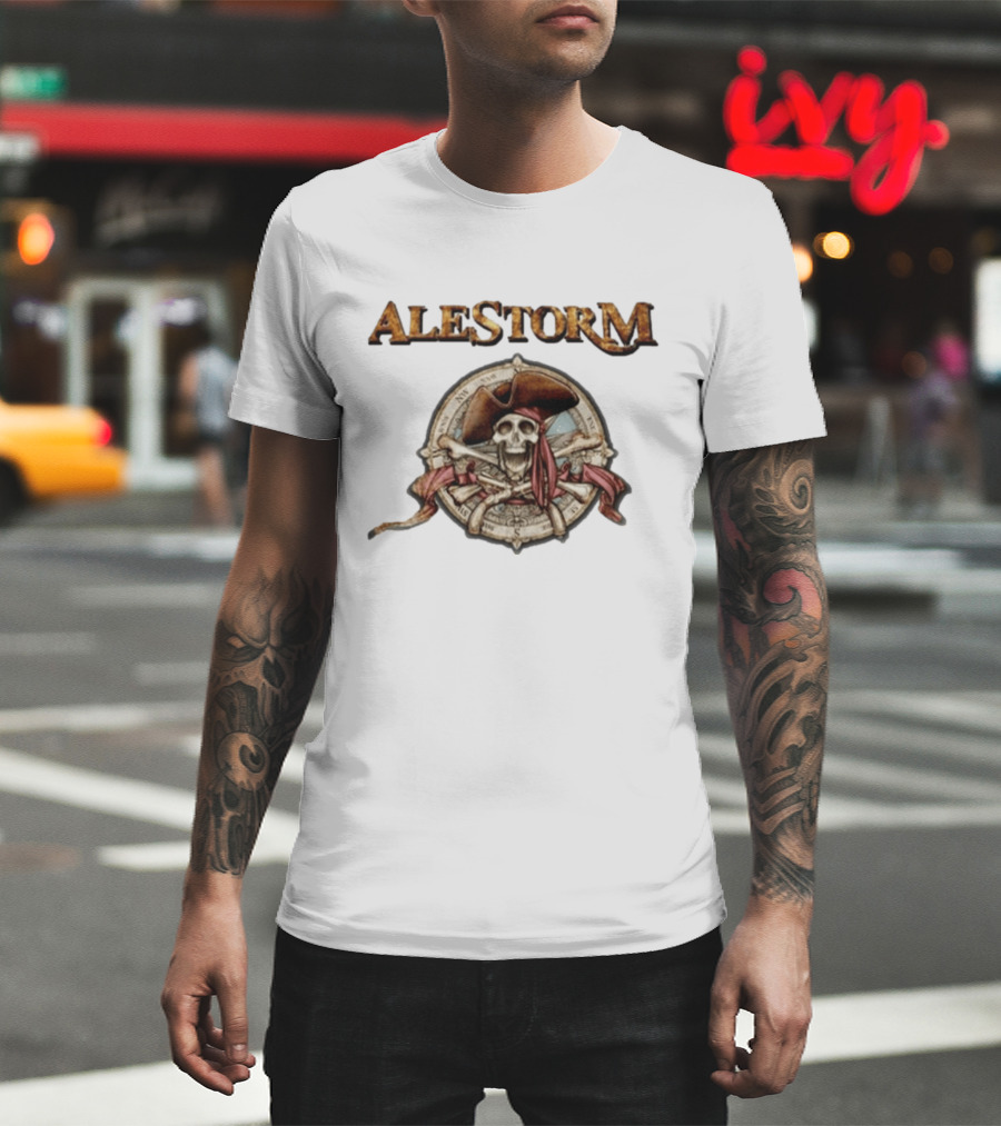 ALESTORM Pirate Skeleton Nautical Compass Skulls Crossbones T-Shirt