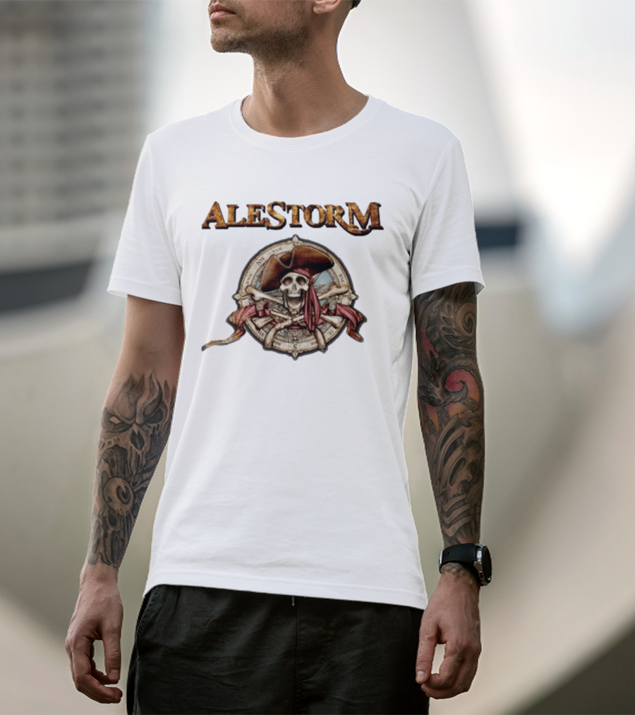ALESTORM Pirate Skeleton Nautical Compass Skulls Crossbones T-Shirt