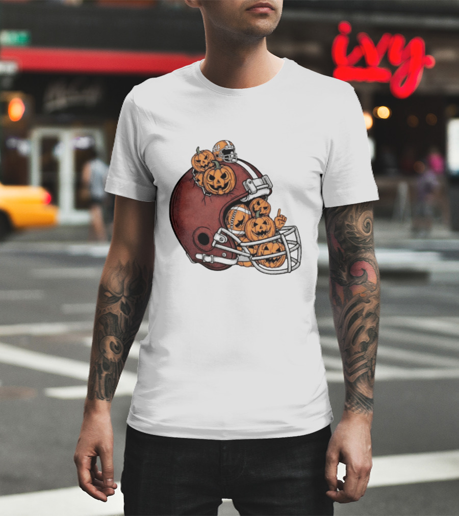 Cleveland Browns Halloween Pumpkin Football Helmet T-Shirt