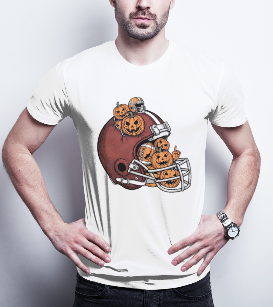 Cleveland Browns Halloween Pumpkin Football Helmet T-Shirt