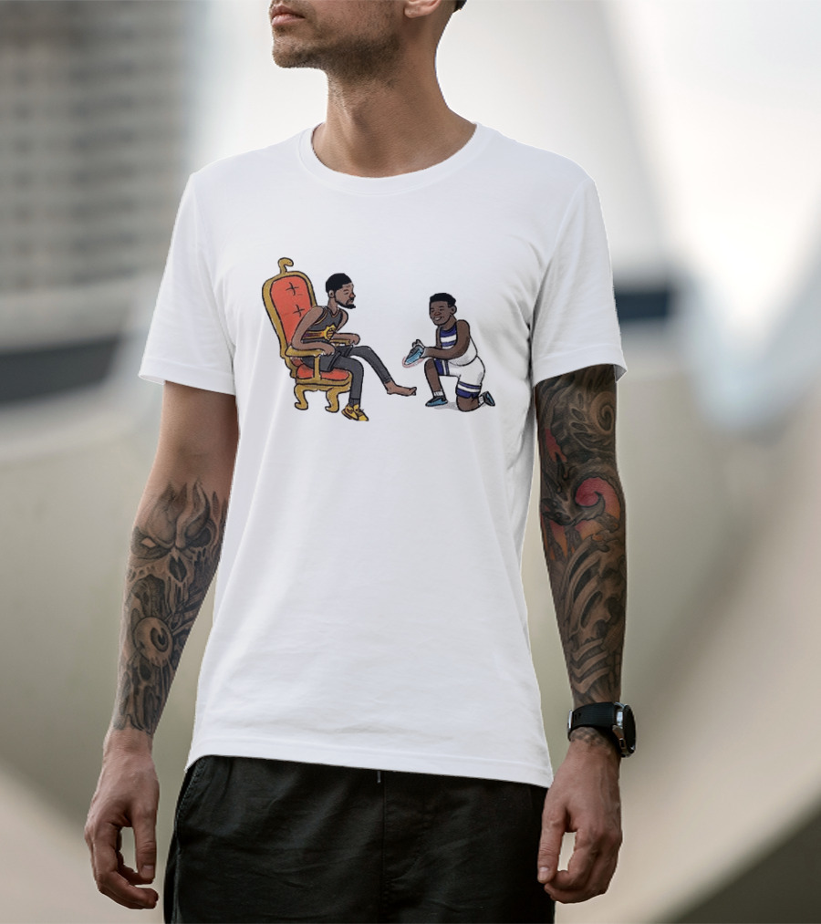 Anthony Edwards Kevin Durant Cartoon Shoe Fitting Basketball Scene T-Shirt