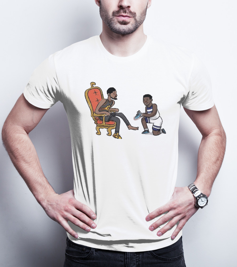 Anthony Edwards Kevin Durant Cartoon Shoe Fitting Basketball Scene T-Shirt