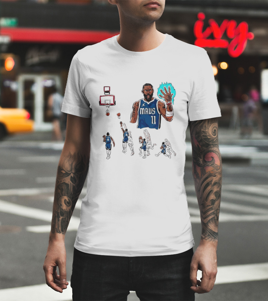 Dallas Mavericks Kyrie Irving Left Hand Hook Shot Game Winner Basketball Play Sequence T-Shirt