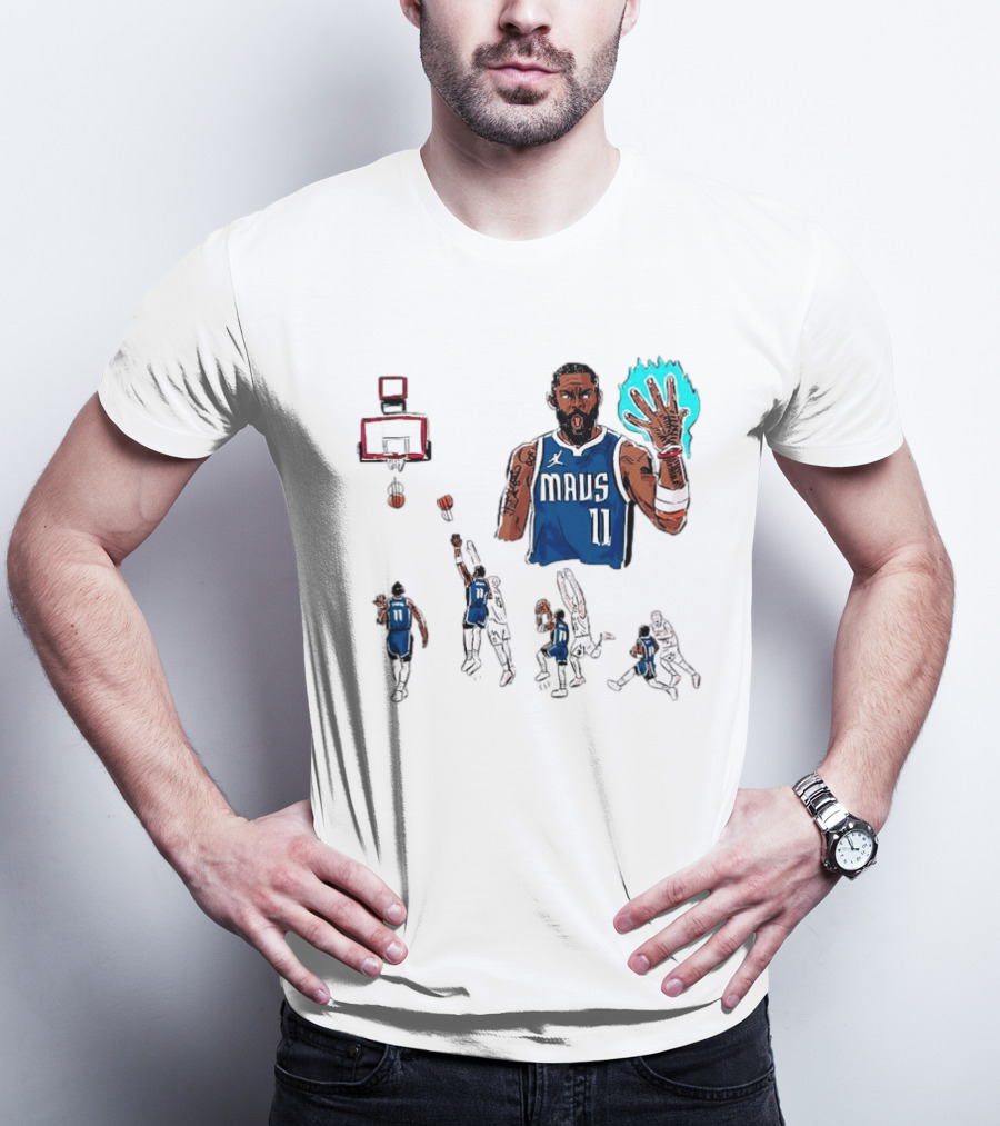 Dallas Mavericks Kyrie Irving Left Hand Hook Shot Game Winner Basketball Play Sequence T-Shirt