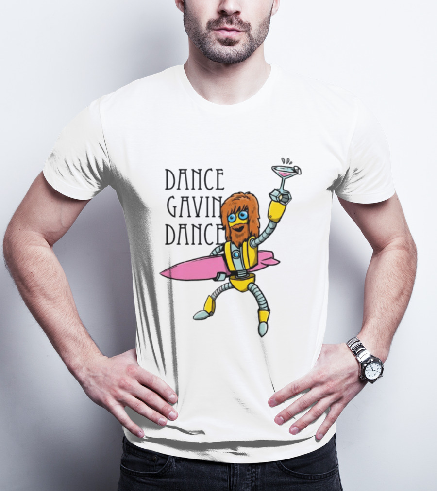 Dance Gavin Dance Surfing Robot With Pink Surfboard And Cocktail T-Shirt