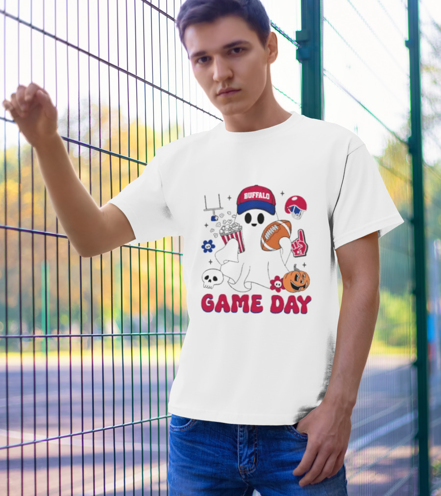 Buffalo Game Day Ghost Halloween Football Fun T-Shirt