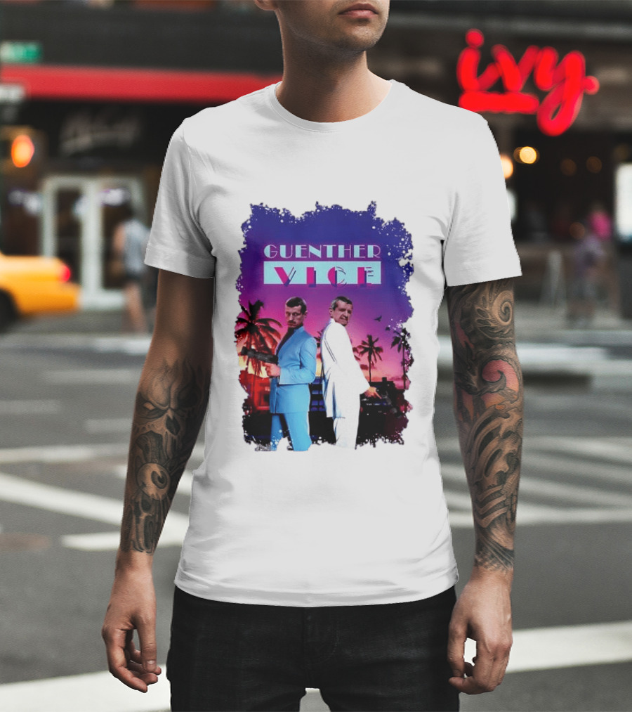 Guenther Vice 80s Retro Miami Style Palm Trees Sunset T-Shirt