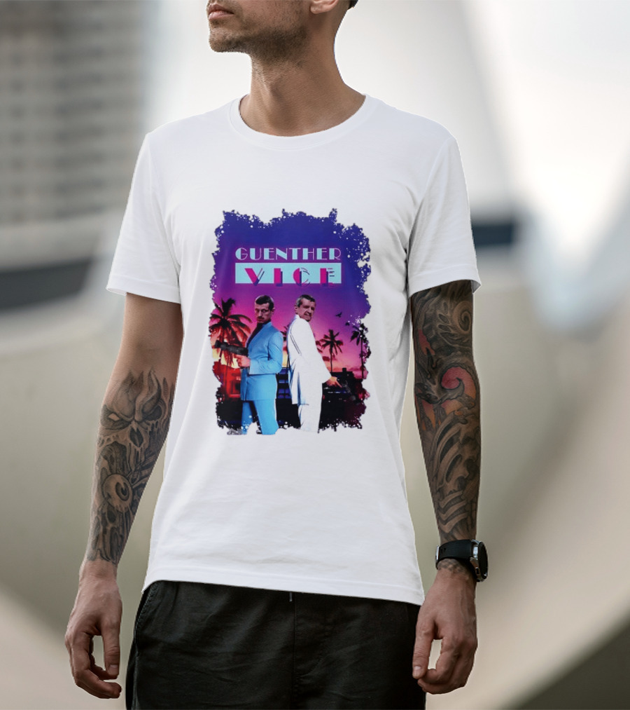 Guenther Vice 80s Retro Miami Style Palm Trees Sunset T-Shirt