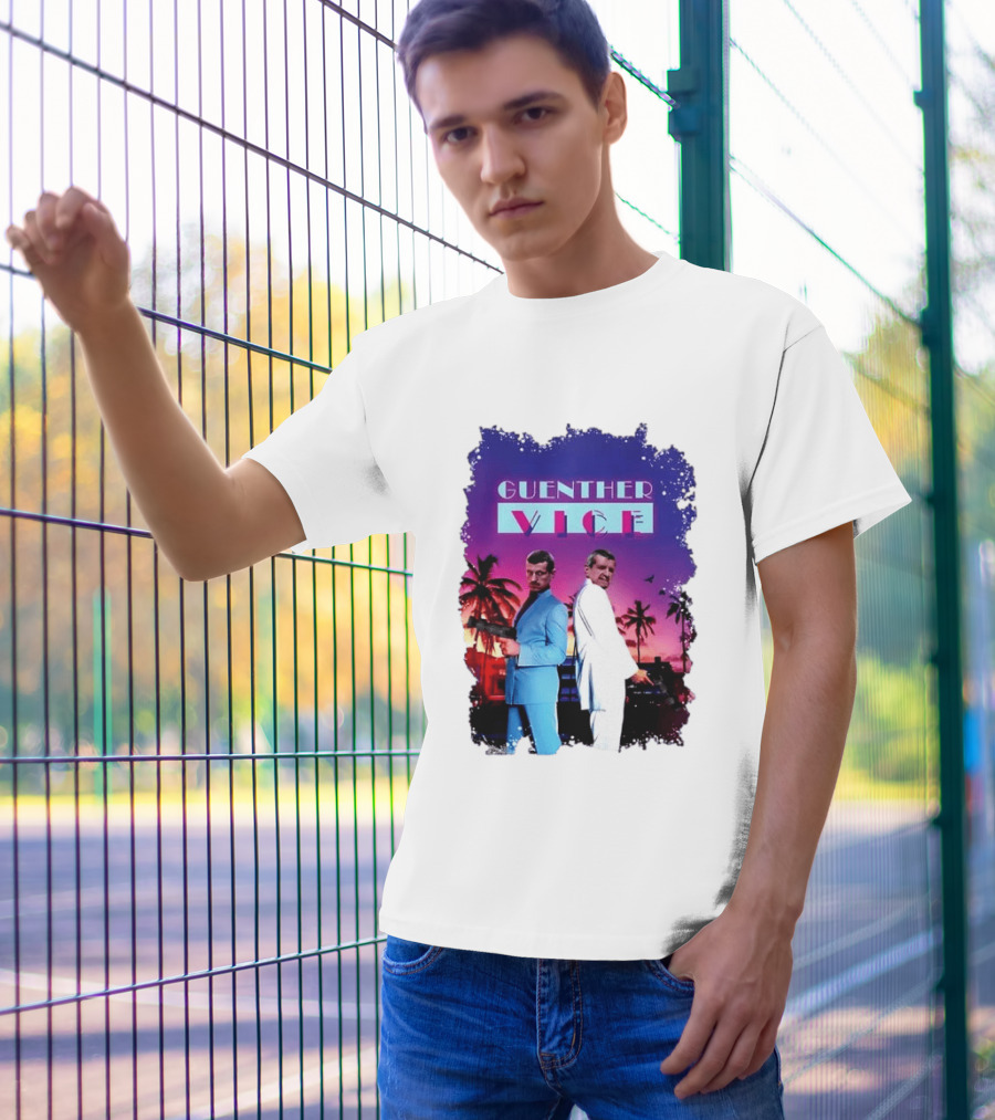 Guenther Vice 80s Retro Miami Style Palm Trees Sunset T-Shirt