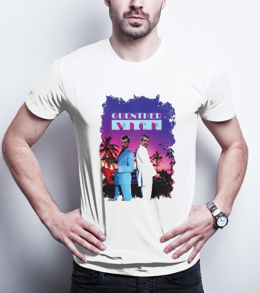 Guenther Vice 80s Retro Miami Style Palm Trees Sunset T-Shirt
