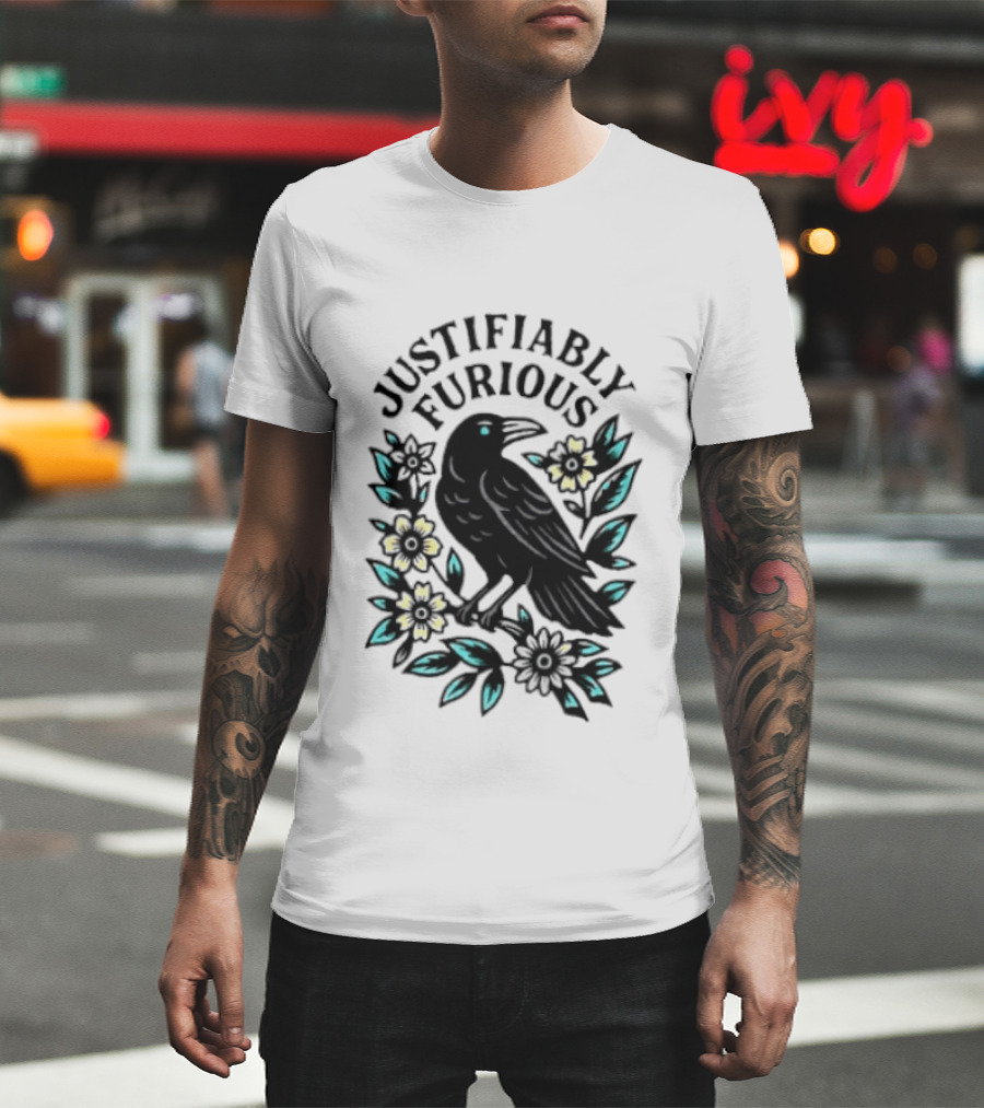 Justifiably Furious Bird With Floral Accents T-Shirt