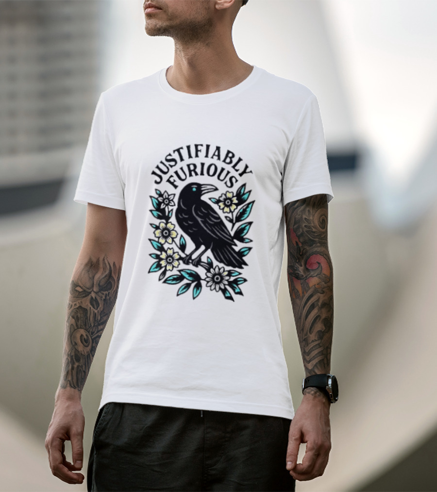 Justifiably Furious Bird With Floral Accents T-Shirt
