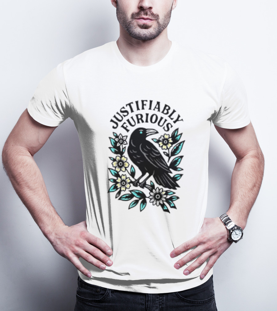 Justifiably Furious Bird With Floral Accents T-Shirt