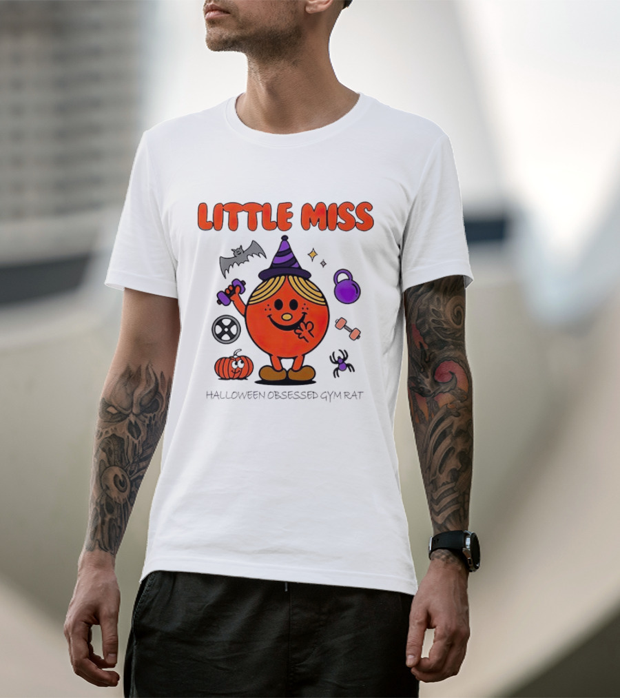 Little Miss Halloween Obsessed Gym Rat Witch With Pumpkins And Weights T-Shirt