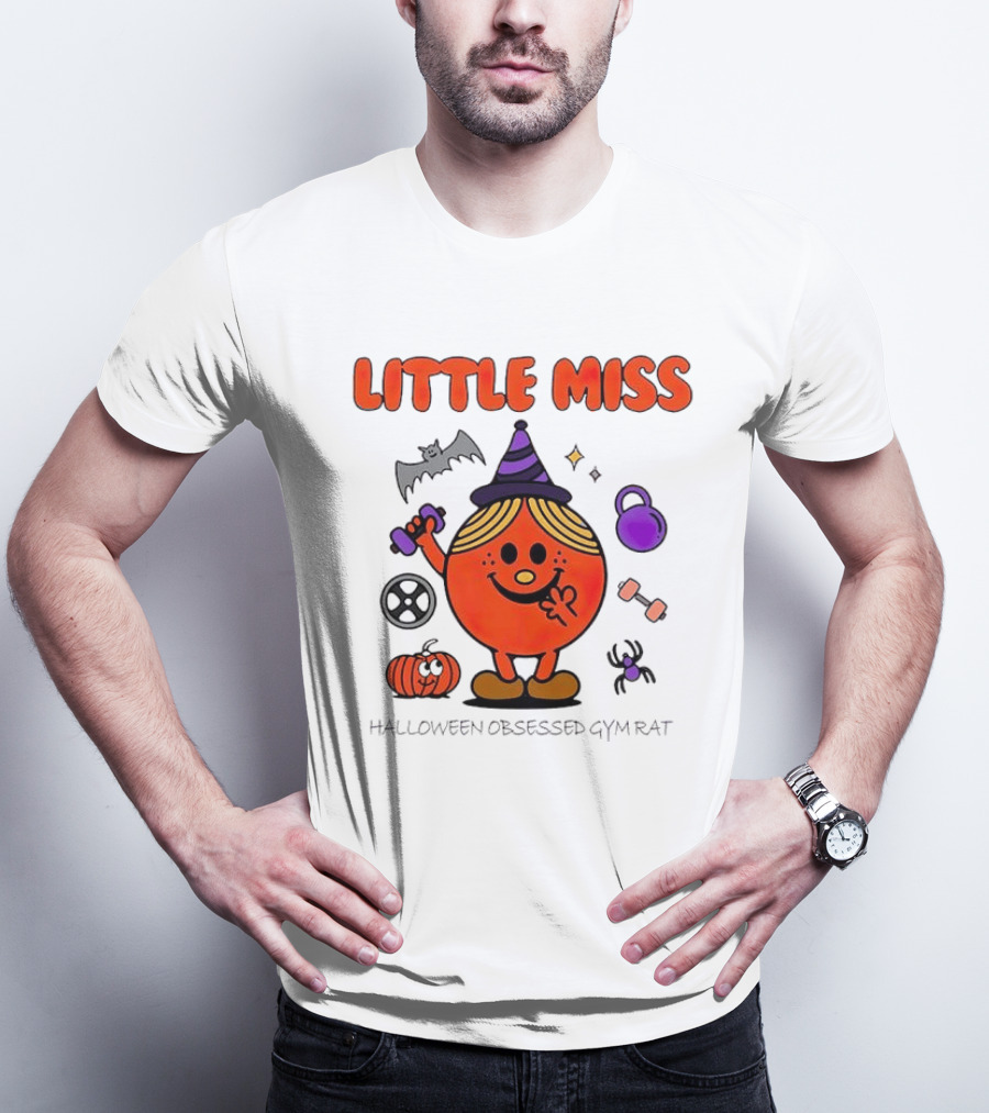 Little Miss Halloween Obsessed Gym Rat Witch With Pumpkins And Weights T-Shirt