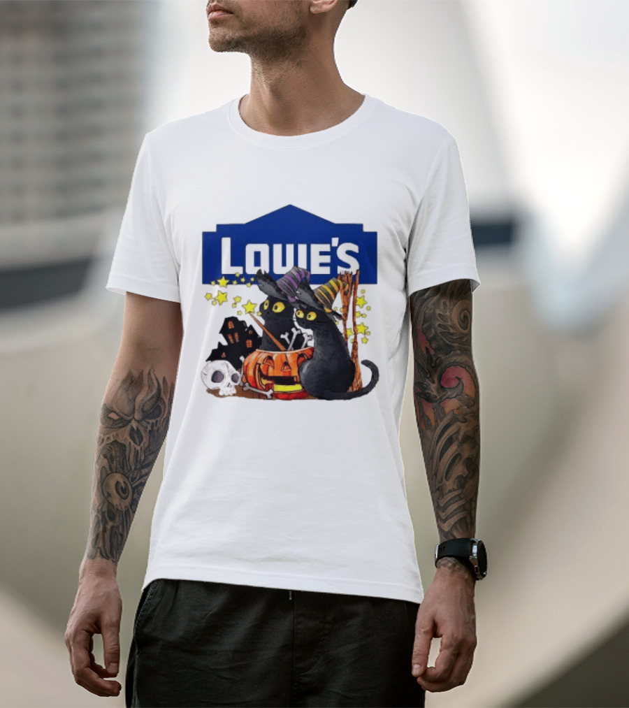 Louie's Witch Cats Halloween Pumpkins Skulls Stars T-Shirt