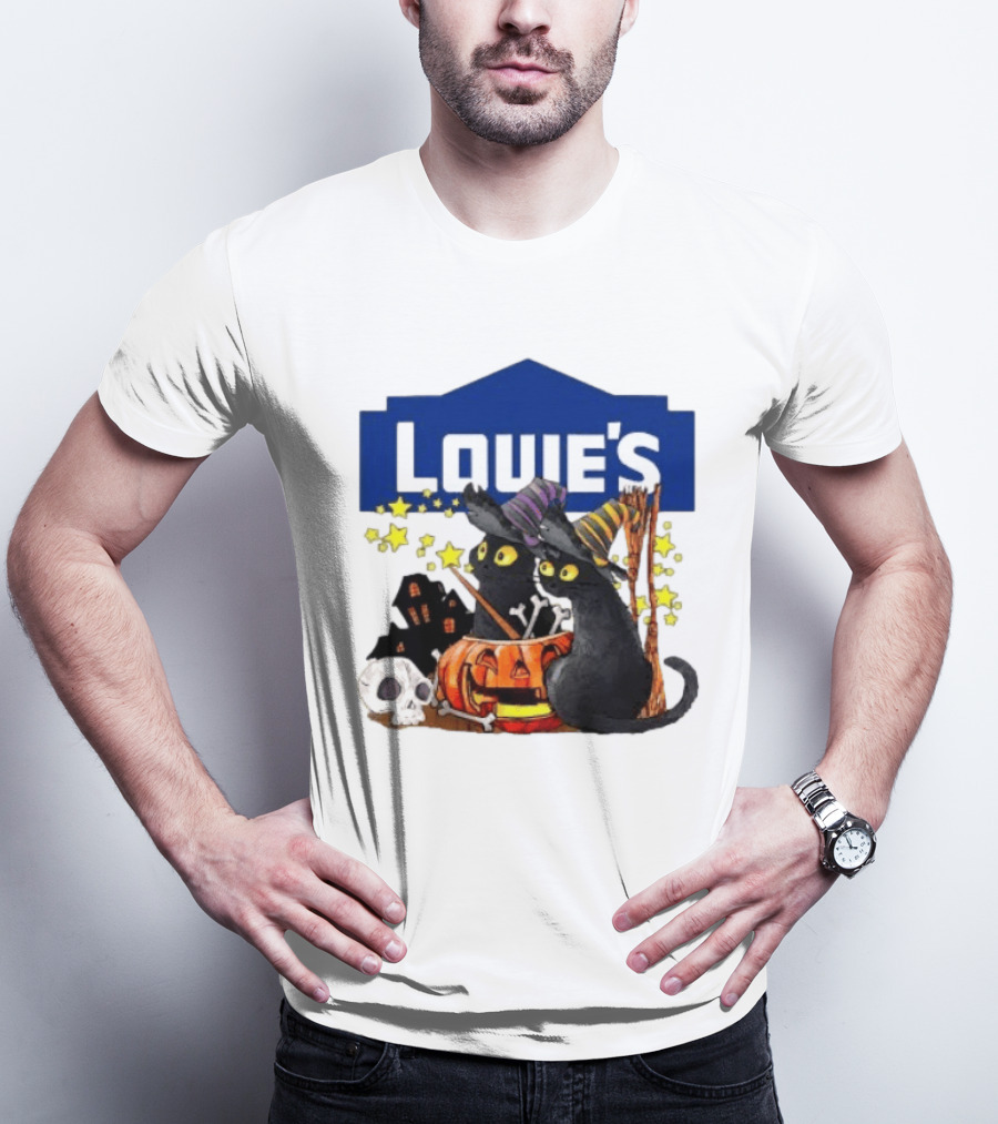 Louie's Witch Cats Halloween Pumpkins Skulls Stars T-Shirt