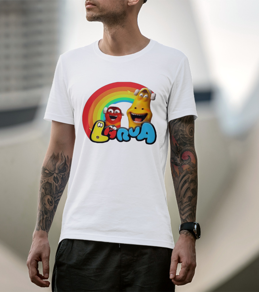 Larva Cartoon Characters With Rainbow T-Shirt