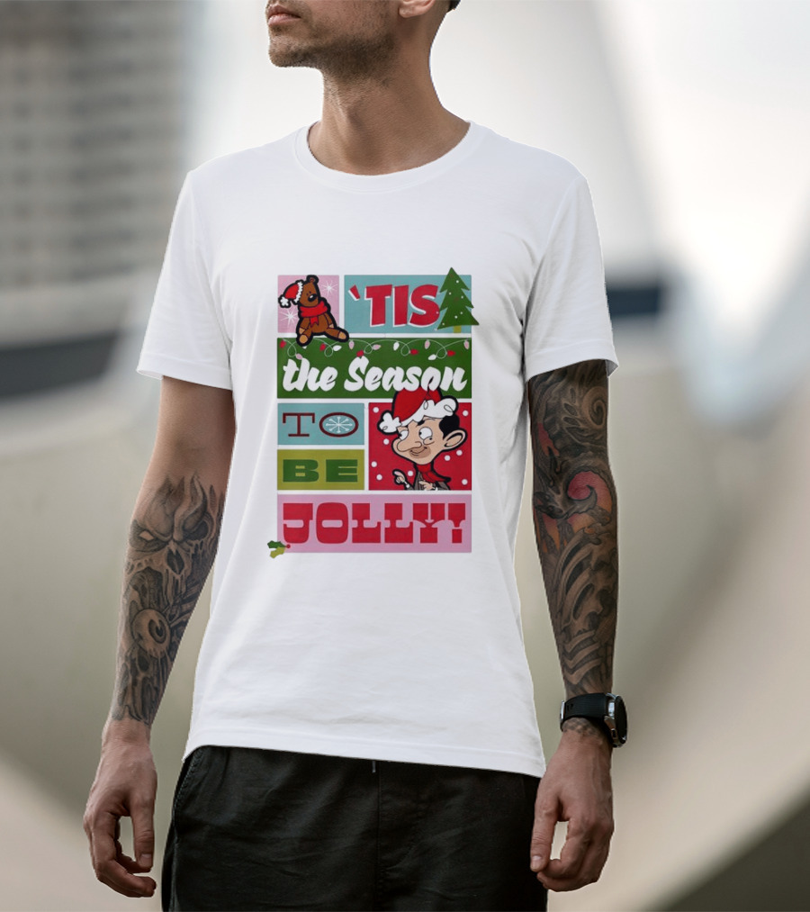 Mr Bean Tis The Season To Be Jolly Christmas Cartoon Santa Hat Fun T-Shirt