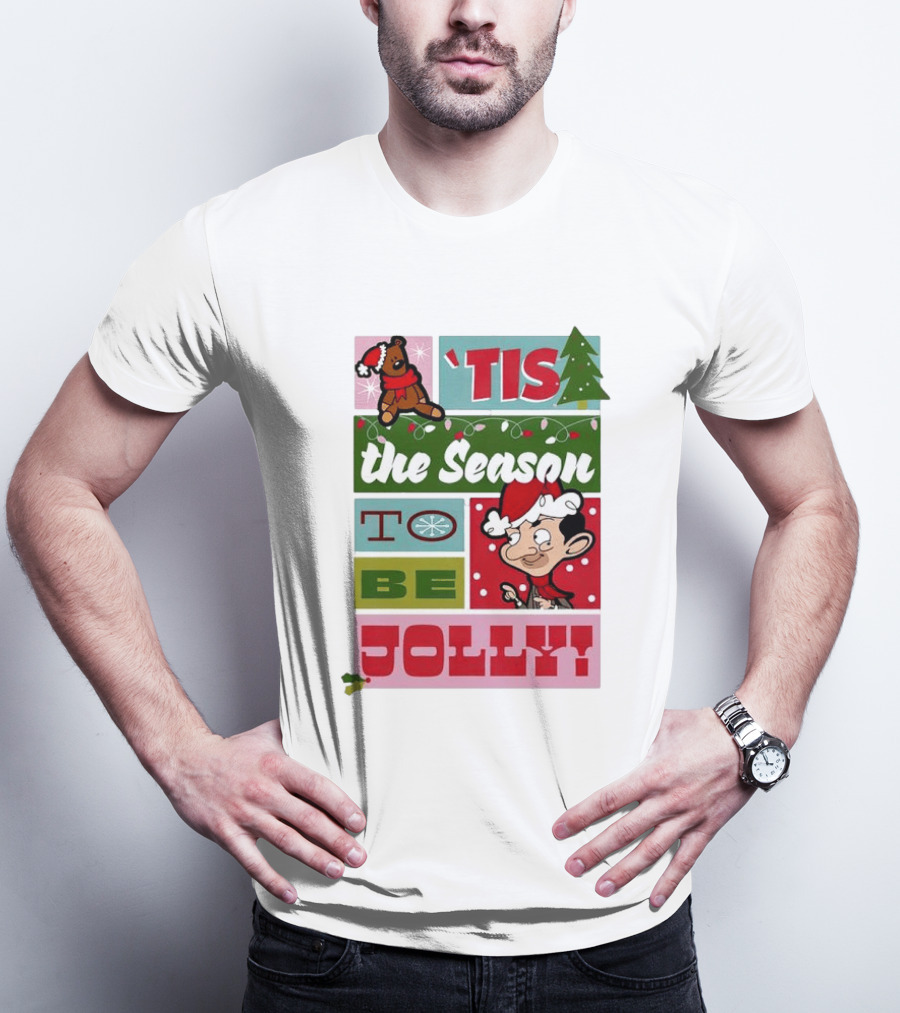 Mr Bean Tis The Season To Be Jolly Christmas Cartoon Santa Hat Fun T-Shirt