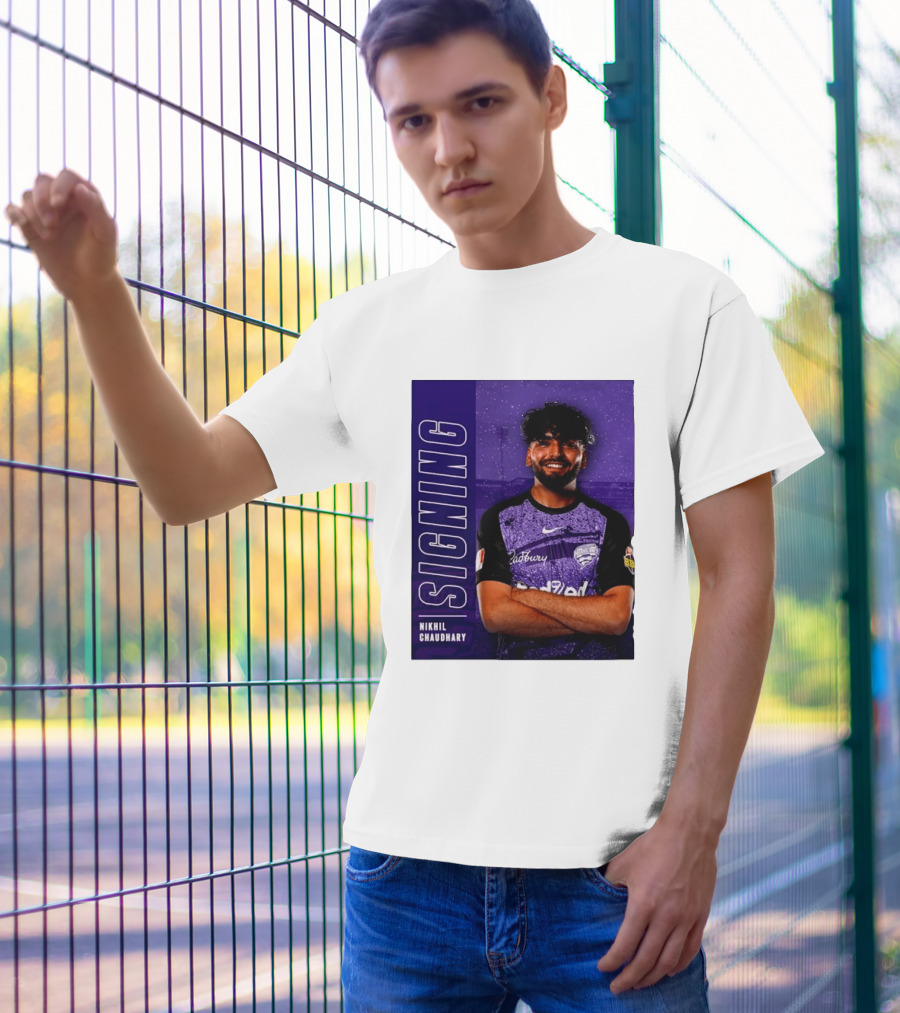 Nikhil Chaudhary Signing Hobart Hurricanes Cadbury BBL T-Shirt