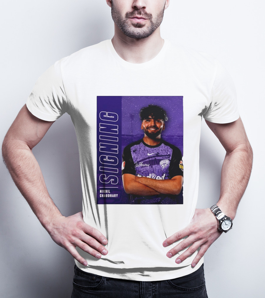 Nikhil Chaudhary Signing Hobart Hurricanes Cadbury BBL T-Shirt