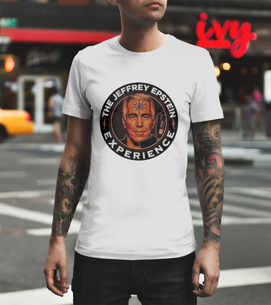The Jeffrey Epstein Experience Meme Parody Headshot With Microphone And Psychedelic T-Shirt